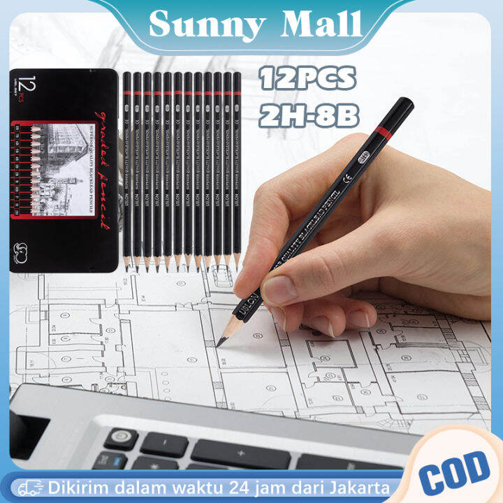 Sketching Pencil Set 12pcs Pensil Gambar Sketsa Set Sketch 2H-8B Drawing Pencil Set Paiting ...