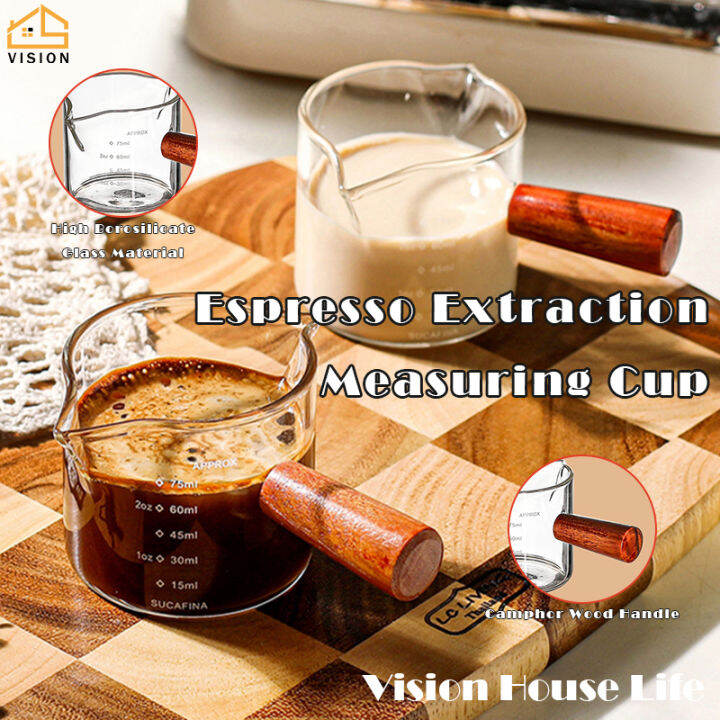Vision Heat-resisting Coffee Glass Espresso Measuring Cup with Wooden ...