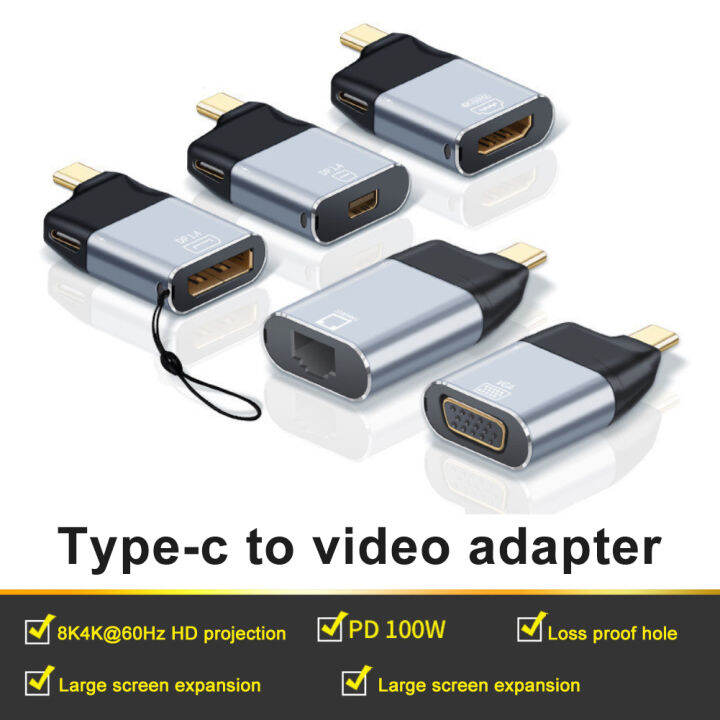 Type C To HDMI-compatible/VGA/DP/RJ45/Mini DP HD Video Converter 4K PD ...