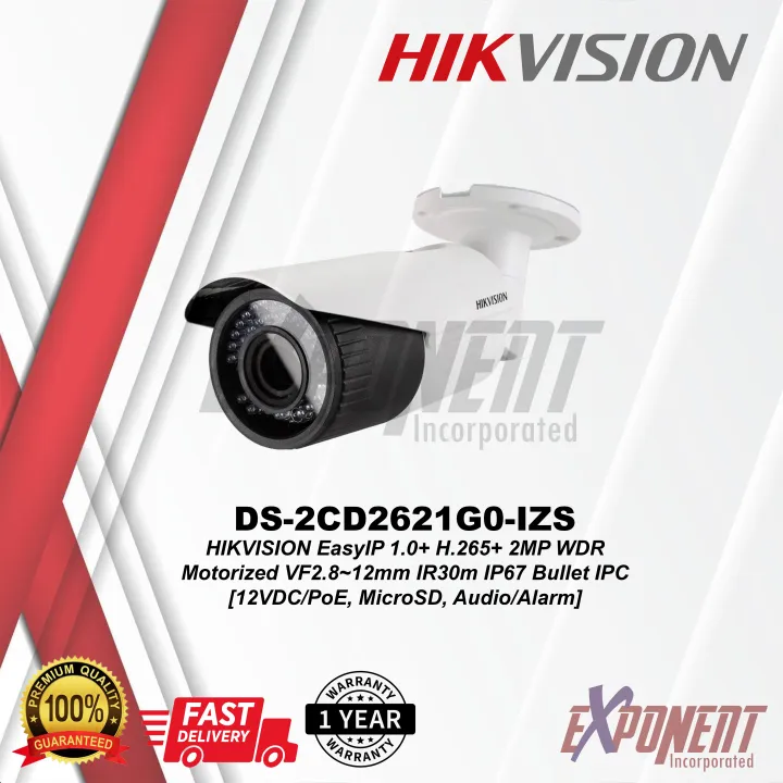 DS-2CD2621G0-IZS - HIKVISION EasyIP 1.0+ H.265+ 2MP WDR Motorized VF2.8~12mm IR30m IP67 Bullet ...