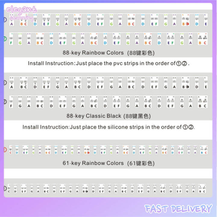 elegantstunning 88-key / 61-key Piano Keyboard Stickers Paste-free ...