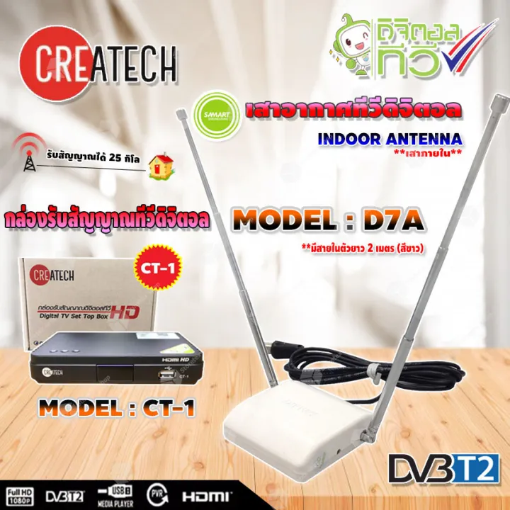 Createch กล่อง Digital TV รุ่น CT-1 + SAMART เสาอากาศทีวีดิจิตอล รุ่น ...