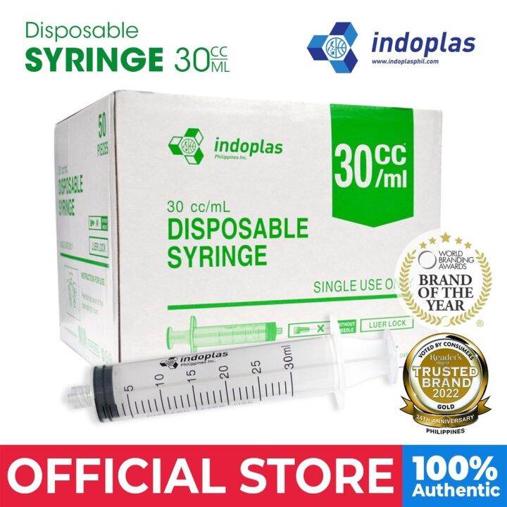 Indoplas 30cc Disposable Syringe w/o Needle 30ml Box of 50 | Lazada PH