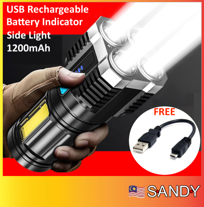2-in-1 4 LEDs Rechargeable Torchlight Flashlight with Side Light And ...