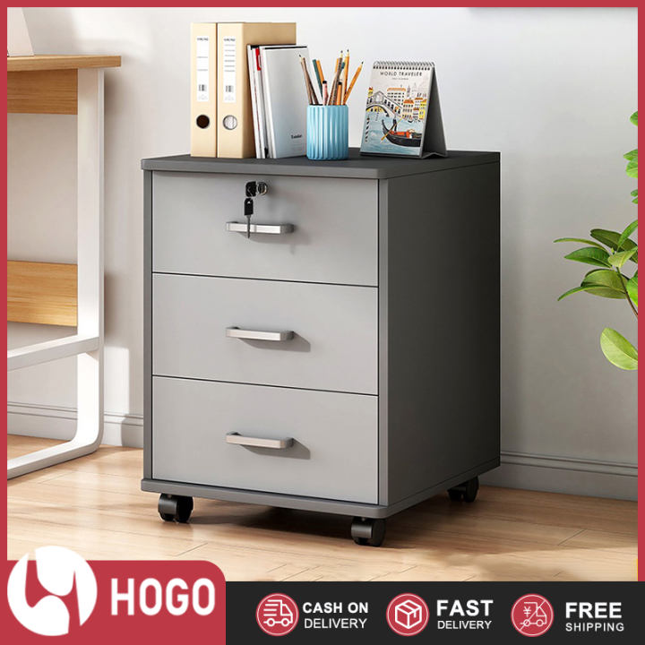 Office 3-layer File Cabinet with Lock Wooden Table Locker with Wheels ...