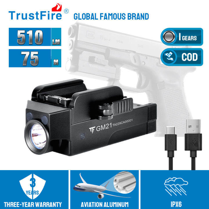TrustFire GM21 510lm LED Glock Tactical Flashlight USB Rechargeable ...
