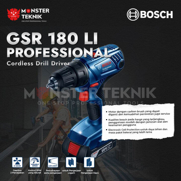Mesin Bor Besi Kayu Bosch GSR 180 Li Bor Baterai 18 Volt Cordless Drill ...