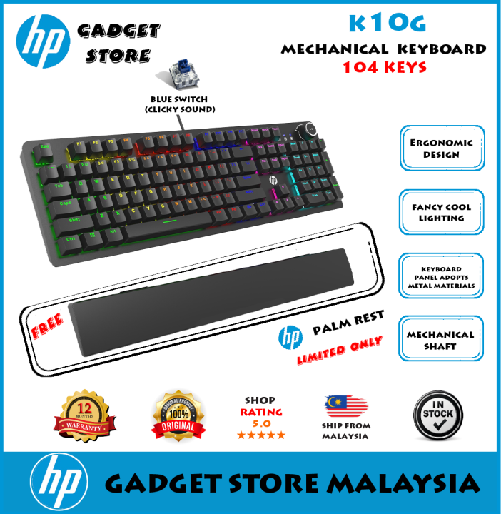 HP K10G Gaming Mechanical Keyboard Adjustable LED BackLight Blue Black Brown Switch with ...