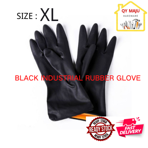 Industrial Rubber Gloves Black/ Glove/Sarung Tangan Getah Hitam | Lazada