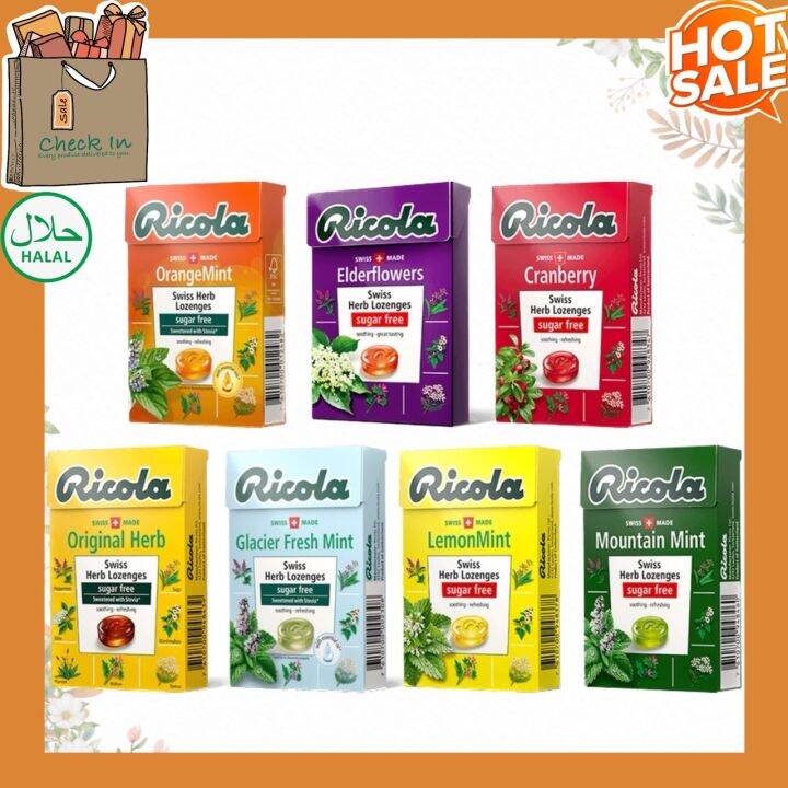 Ricola Swiss Herb Lozenges Sugar Free 40 g. ริโคลา ลูกอม สมุนไพร ปราศจากน้ำตาล 40 กรัม 7 รสชาติ ...