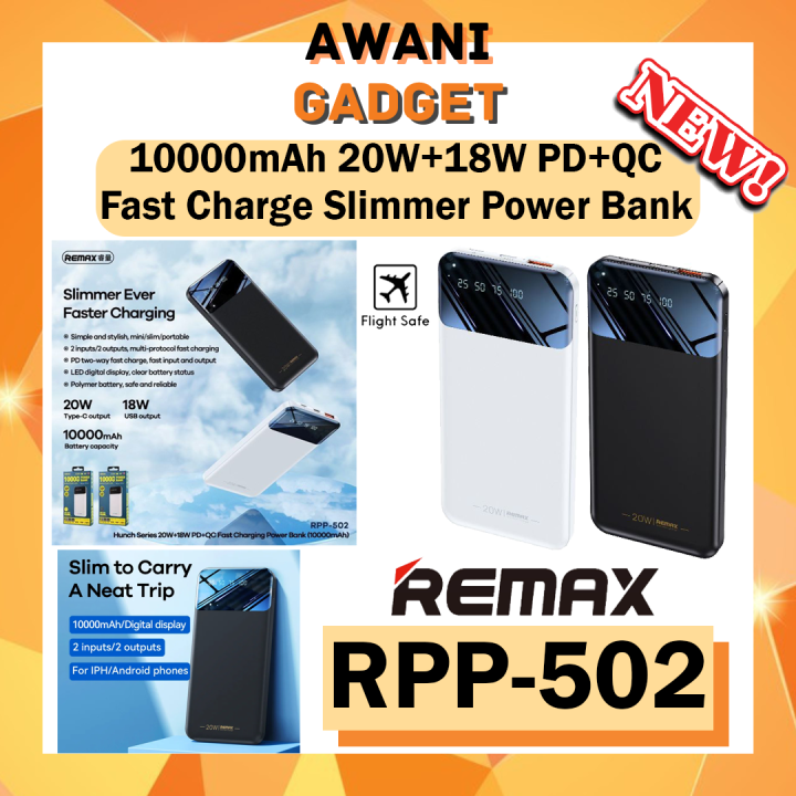 Remax RPP-502 10000mAh Hunch Series Slimmer Powerbank 18W PD + QC Fast Charging 20W Power Bank ...