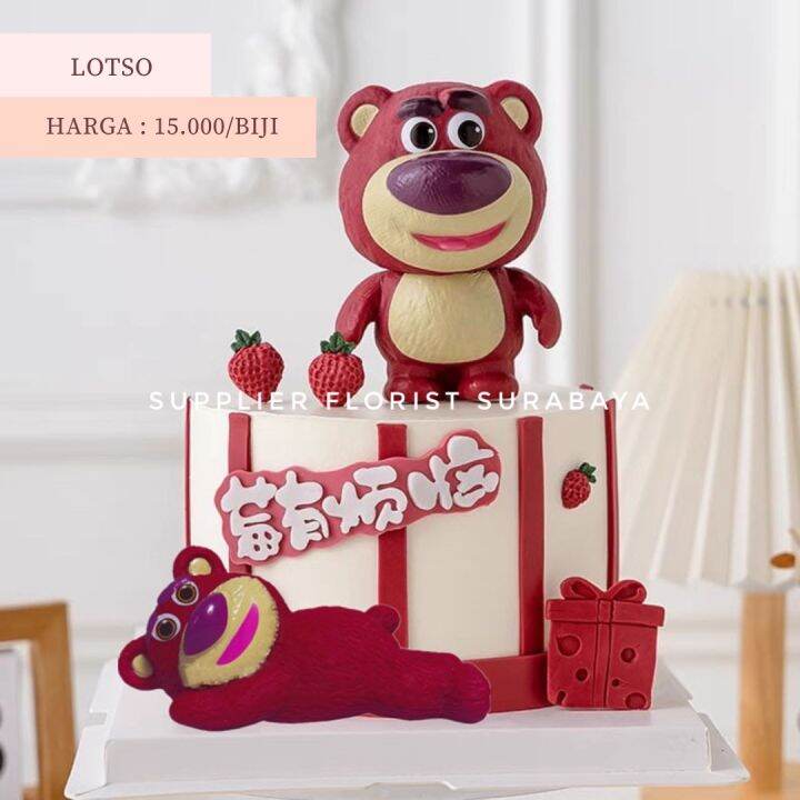 MINIATUR KUE TART LOTSO BERUANG PINK DEKORASI KUE ULANG TAHUN ULTAH BIRTHDAY BEAR PINK HADIAH ...