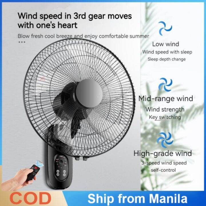 Electric Fan with Remote wall mounted fan 16-Inch Household Wall ...
