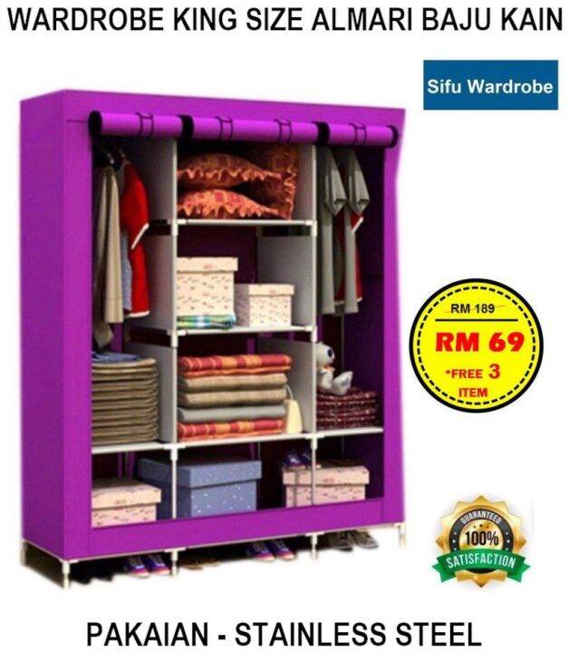 Wardrobe King Size Almari Baju Kain Pakaian - Stainless Steel | Lazada