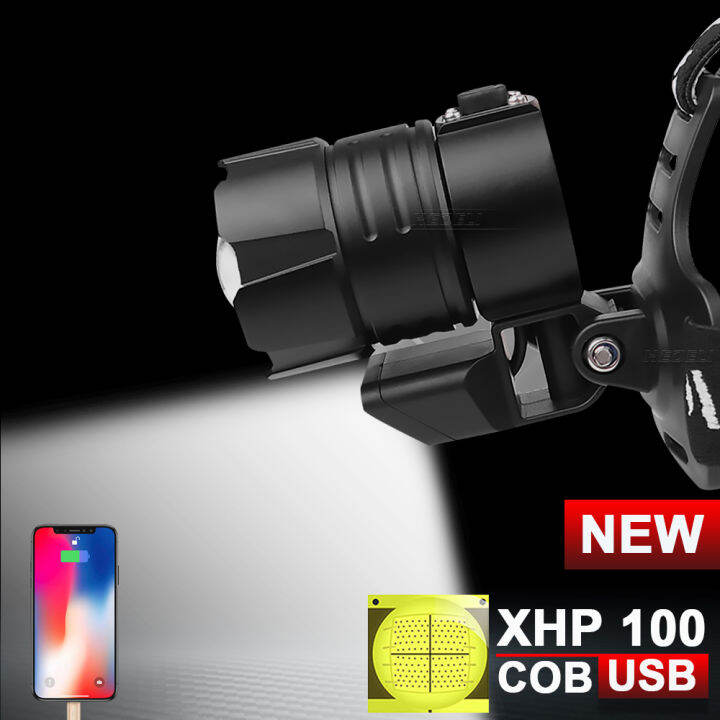 New Cob Torchlight Xhp100 Powerful Led Headlamp Head Torch Flashlight ...