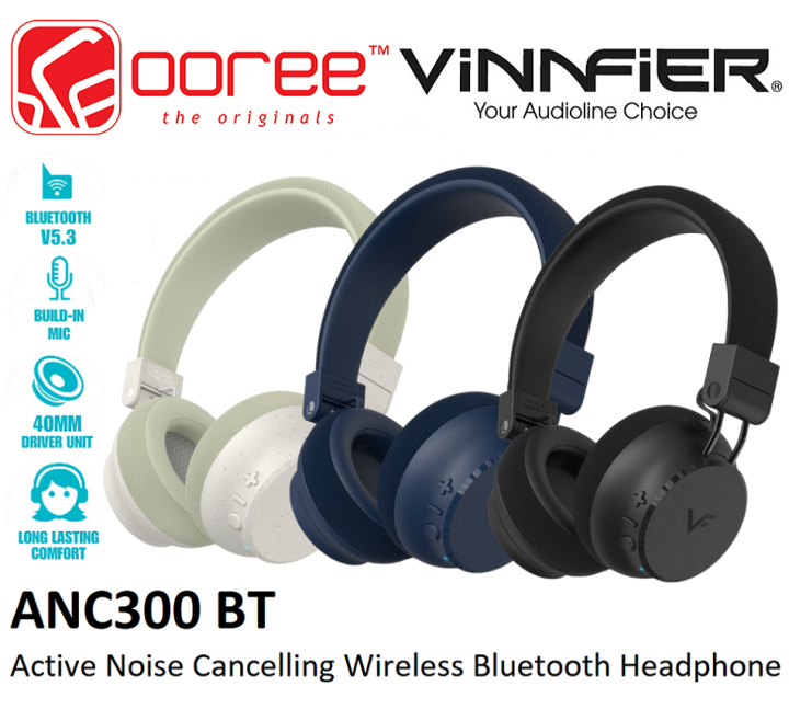 VINNFIER ANC 300 BT / ANC300 ACTIVE NOISE CANCELLING WIRELESS BLUETOOTH ...