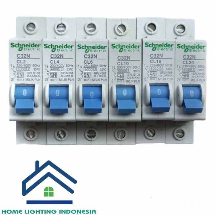 MCB SCHNEIDER 2A 4A 6A 10A 16A 20A 25A 35A CL C32N BIRU SPLN PLN BENSER 450W PEMUTUS ARUS KWH ...