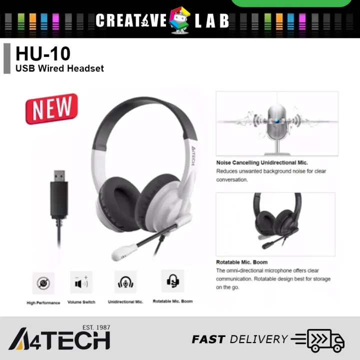 A4Tech HU-10 Noise Cancelling Rotatable Mic. Boom Light-Weight USB ...