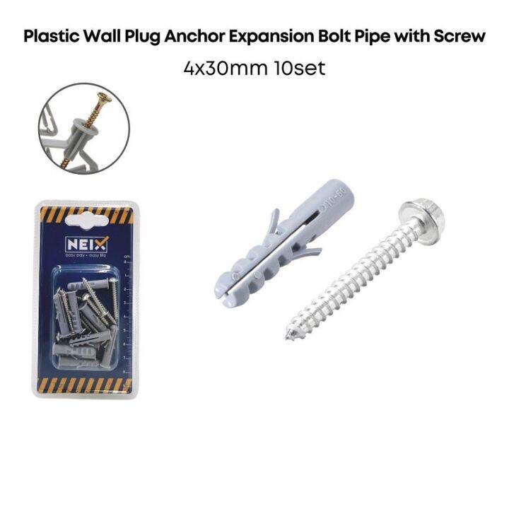 [HUNTWARE] Plastic Wall Plug Anchor Expansion Bolt Pipe with Screw | Lazada