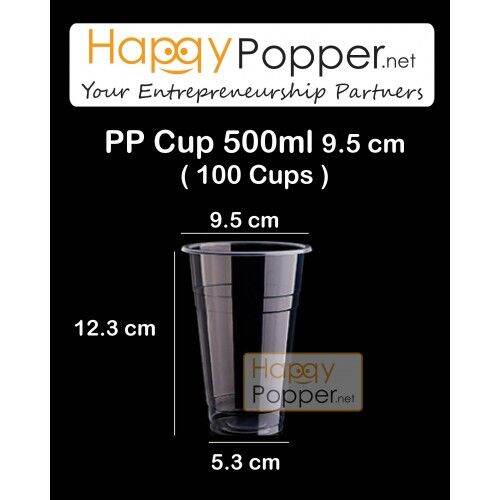 Happypopper Cawan Plastik PP Plastic Cup 500 ml 16oz 16 oz 500ml (100 ...