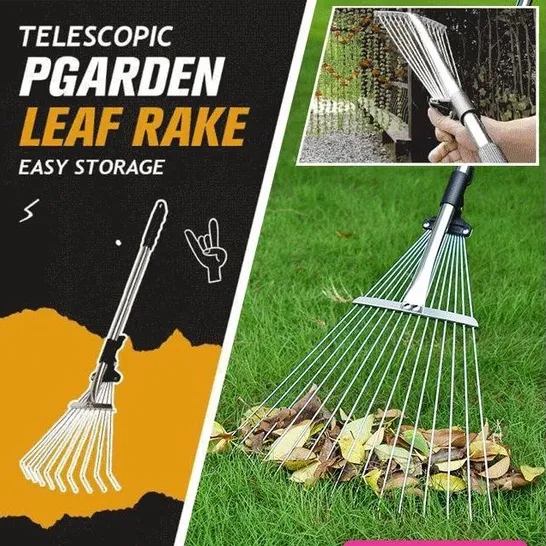 coolrich 9/15 Tooth Telescopic Garden Wire Rake Stainless Steel ...