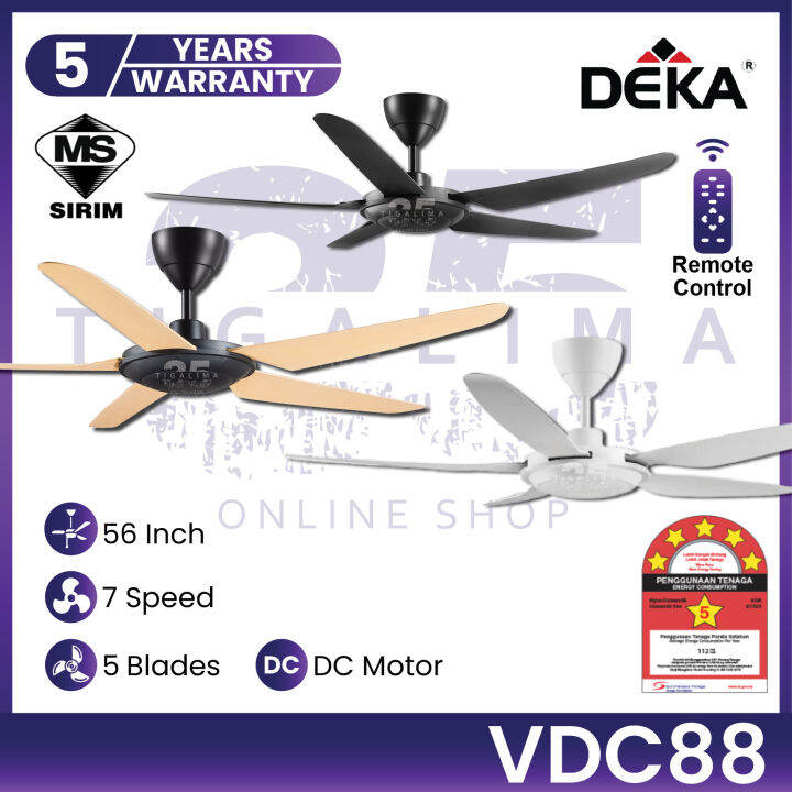 Deka Fan VDC88 56 Inch 5 Blades 7 Speed DC Motor With Remote Control ...