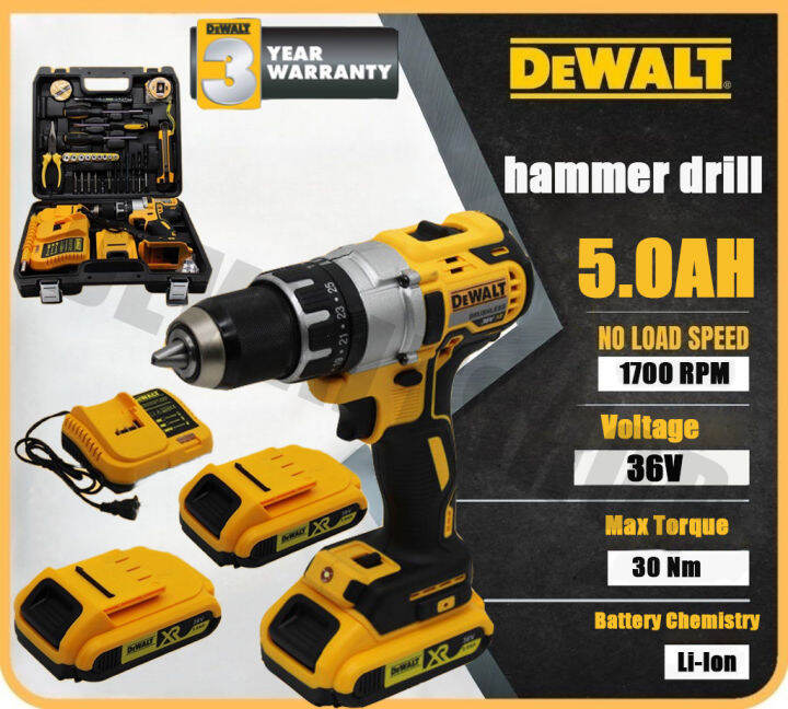 DeWALT XR 36V 5.0Ah Cordless Hammer Drill with Tool Attachment Driver Kit | Lazada PH