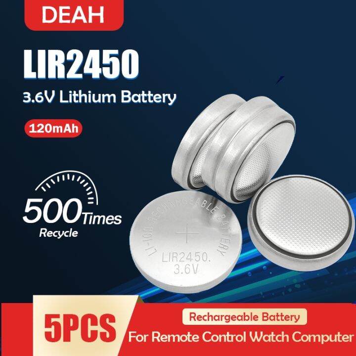 5ชิ้น LIR2450 3.6V 120MAh แบตเตอรี่ลิเธียมชาร์จได้สำหรับสวิตช์ไร้สาย ...