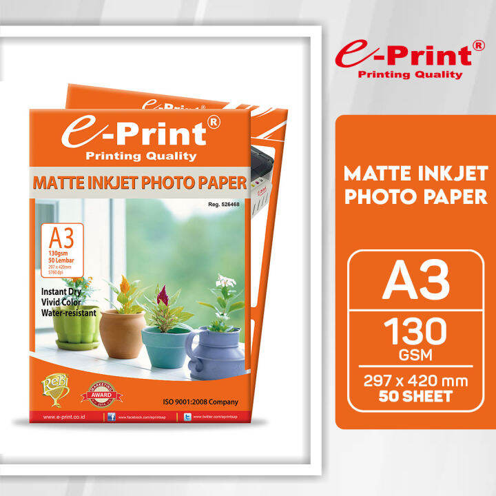 Kertas Foto Matte Doff Inkjet A3 130gsm 50lembar e-Print | Lazada Indonesia