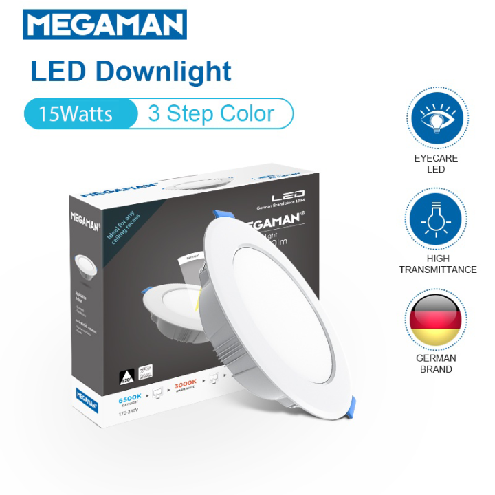 Megaman LED 3 Step Color Downlight 15W Round DL65K/CW4K/WW3K (Ceiling Light, Recessed Panel ...