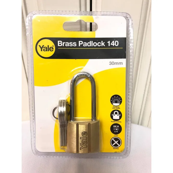 Yale 140 Series Long Shackle Brass Padlock (Available in 30mm 40mm 50mm 60mm) | Lazada PH