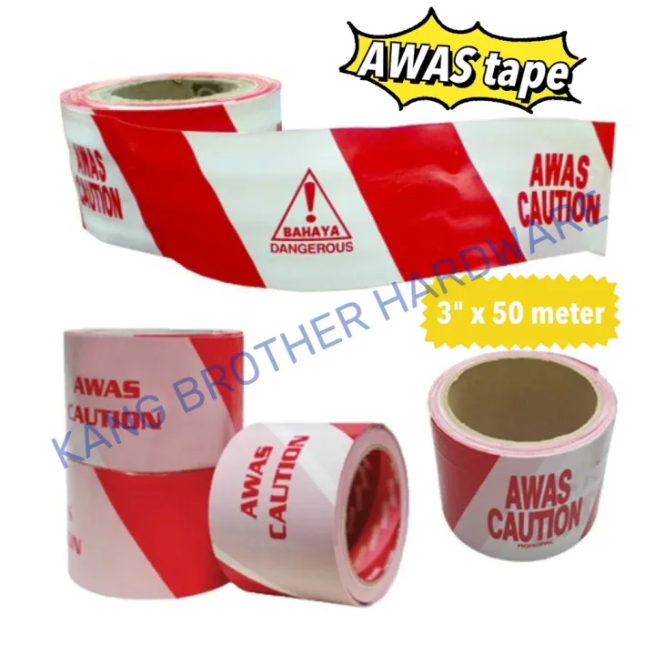 READY STOCK !!! Awas Caution Tape/Zebra Warning Tape 3" x 50M | Lazada