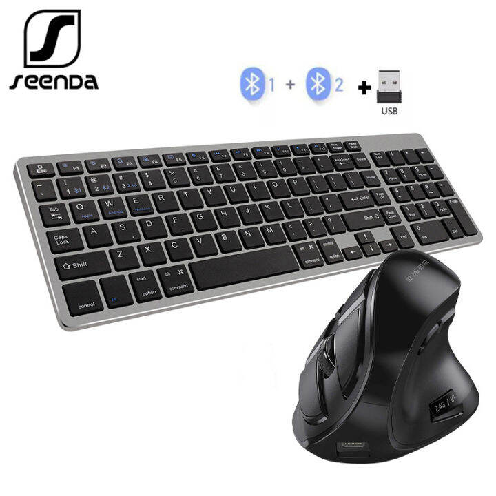 SeenDa Bluetooth Wireless Keyboard Set Multi-Device 2.4G Wireless ...