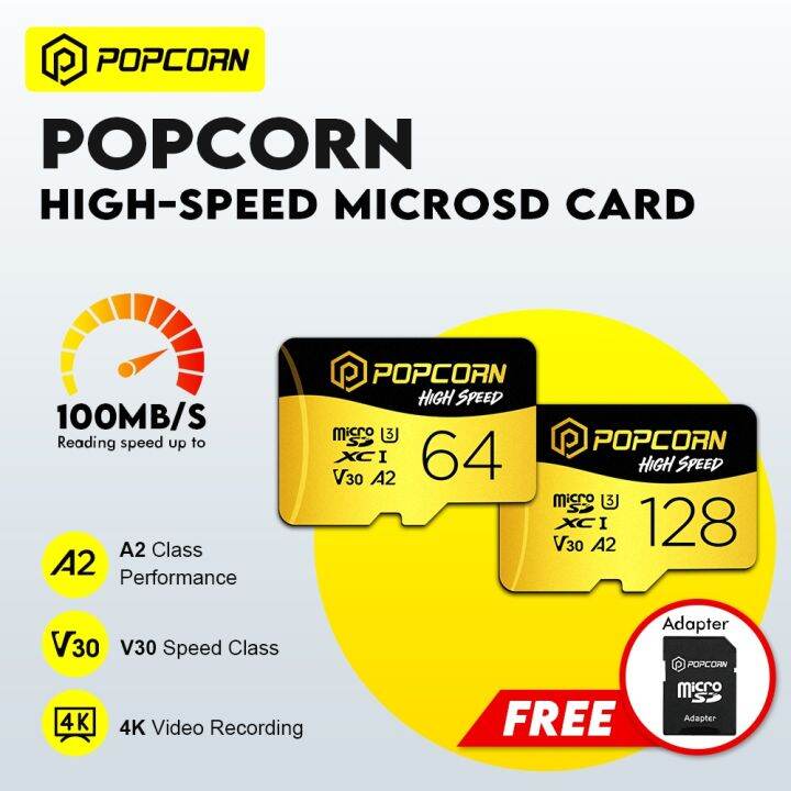 Popcorn 64 GB 128GB Basics Micro SDXC Memory Card with Full Size Adapter, A2, U3, Read Speed up ...