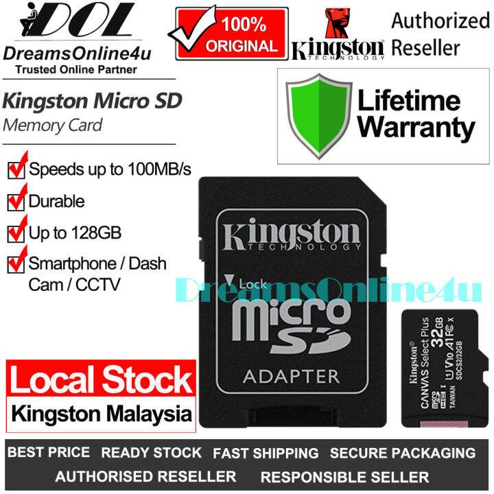 Kingston Micro SD Card Memory Card 100MB/s Canvas Select Plus Class 10 UHS-I Card SDCS2 Dash Cam ...