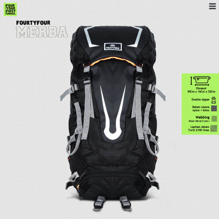 Fourtyfour Merba tas Carrier Gunung - Tas Keril Gunung 55 Liter - Hitam ...