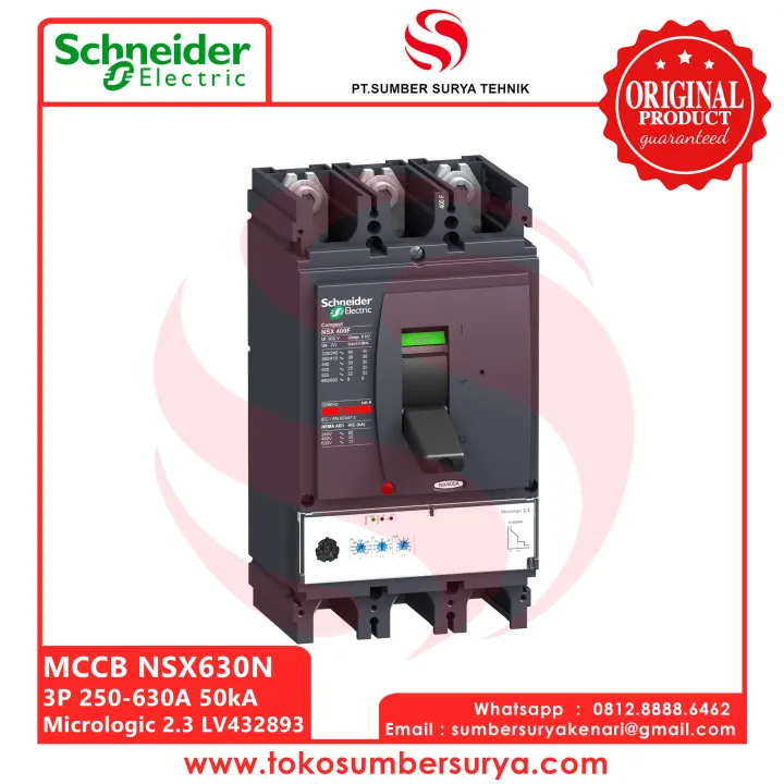 MCCB NSX630N 3P 250-630A 50kA Saklar Listrik ON OFF LV432893 SNI Asli ...