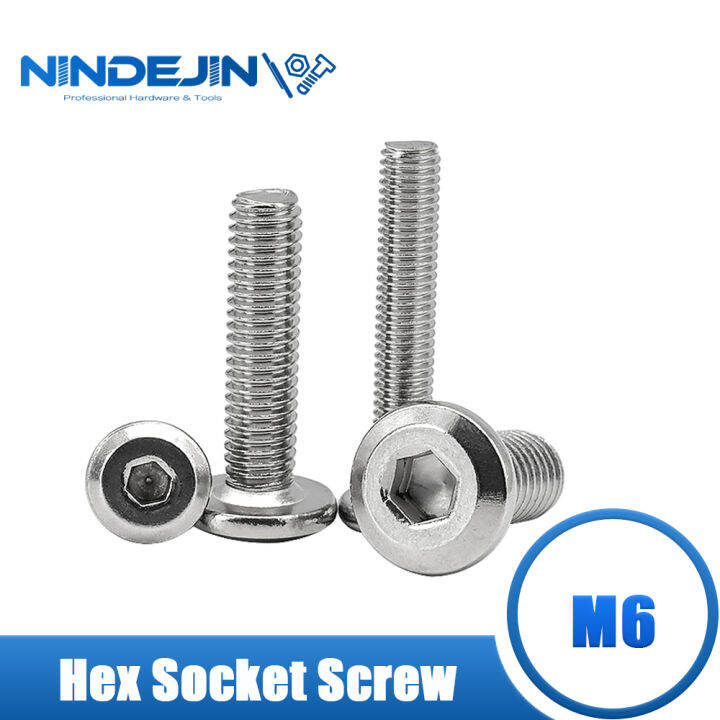 NINDEJIN Chamfered หกเหลี่ยม Beveled แบนรอบหัว M6 304สแตนเลสภายในหกเหลี่ยมสกรูเฟอร์นิเจอร์ไม้สก ...