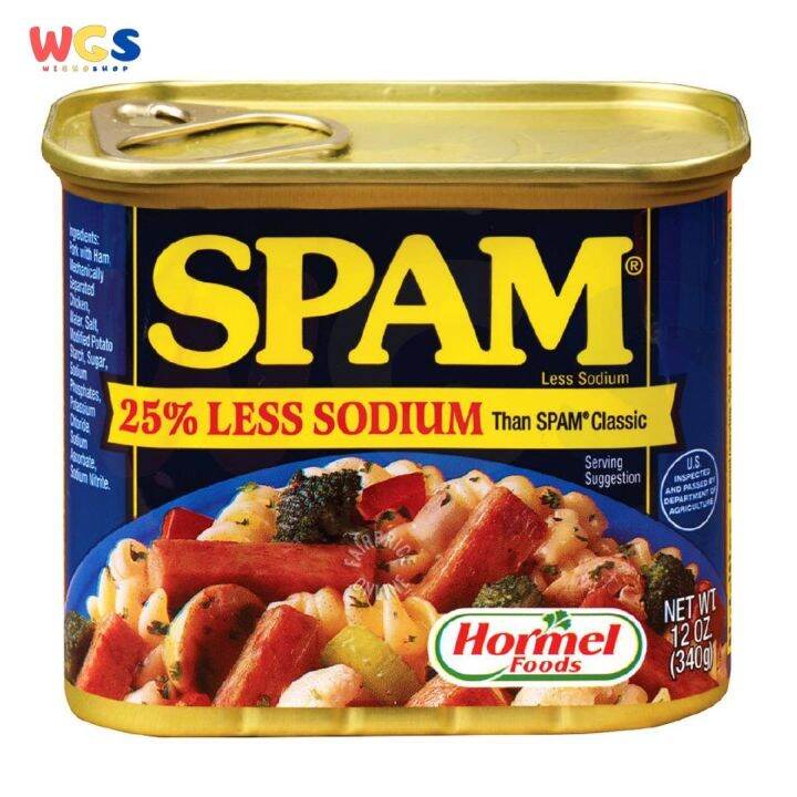 SPAM 25% Less Sodium Original Pork Ham Luncheon Meat USA 12oz 340g ...