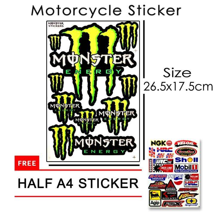Motorcycle Sticker Decal Accessory Emblem - Monster Energy Vinyl Logo ...