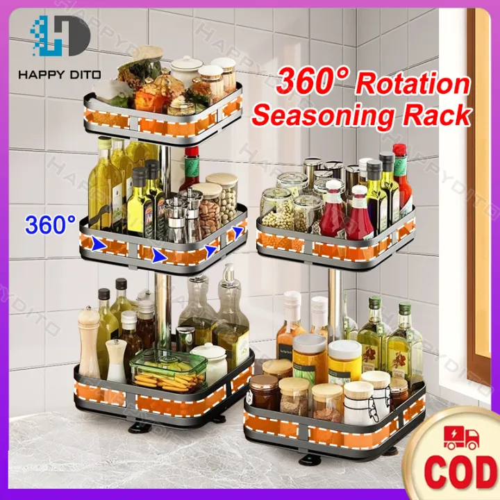360° Rotating Spice Rack 1/2/3 Tier Metal Material kitchen Shelf ...