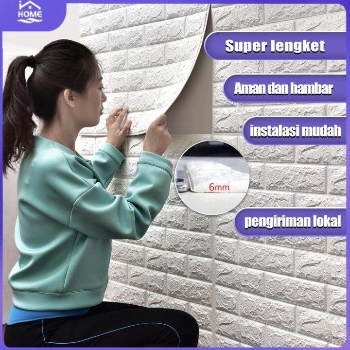 PAKET 10 Wallpaper Dingding 3D Foam Motif Batu Bata Dekorasi Dinding Kamar Murah 70 x 77 CM ...