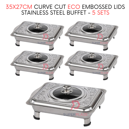 5 Sets 35x27cm Curve Cut Eco Embossed Lids Stainless Steel Buffet Set ...