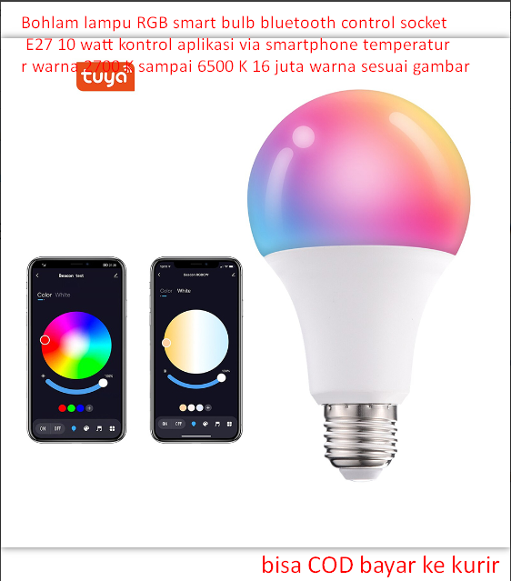 Bohlam lampu RGB smart bulb bluetooth control socket E27 10 watt kontrol aplikasi via smartphone ...