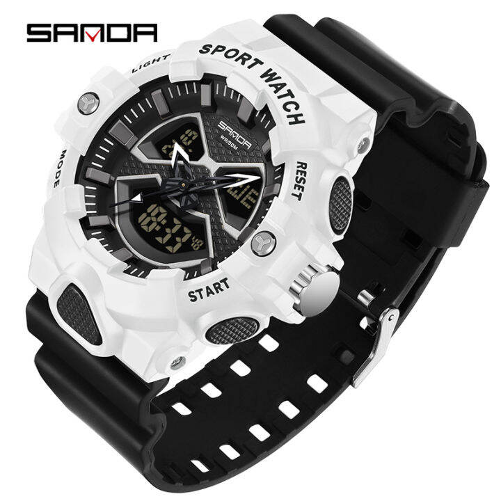 SANDA Jam Tangan Olahraga Pria, Jam Tangan Militer Mewah Kuarsa Bercahaya LED untuk SD3150-7 ...