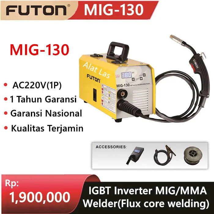 FUTON MIG-130 Mesin Las Flux Core Welding Machine Inverter Travo Trafo ...