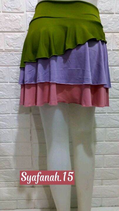 Rok Susun Kombinasi 3 Warna || Rok Senam Mini Flare | Lazada Indonesia