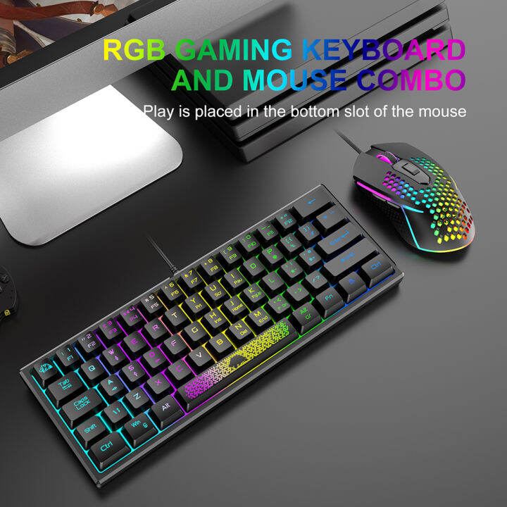 K61 60เปอร์เซ็นต์ RGB Backlit คีย์บอร์ดแบบมีสาย62คีย์เหมาะกับการทำงานเล่นเกมคอมพิวเตอร์แล็ปท็อป ...