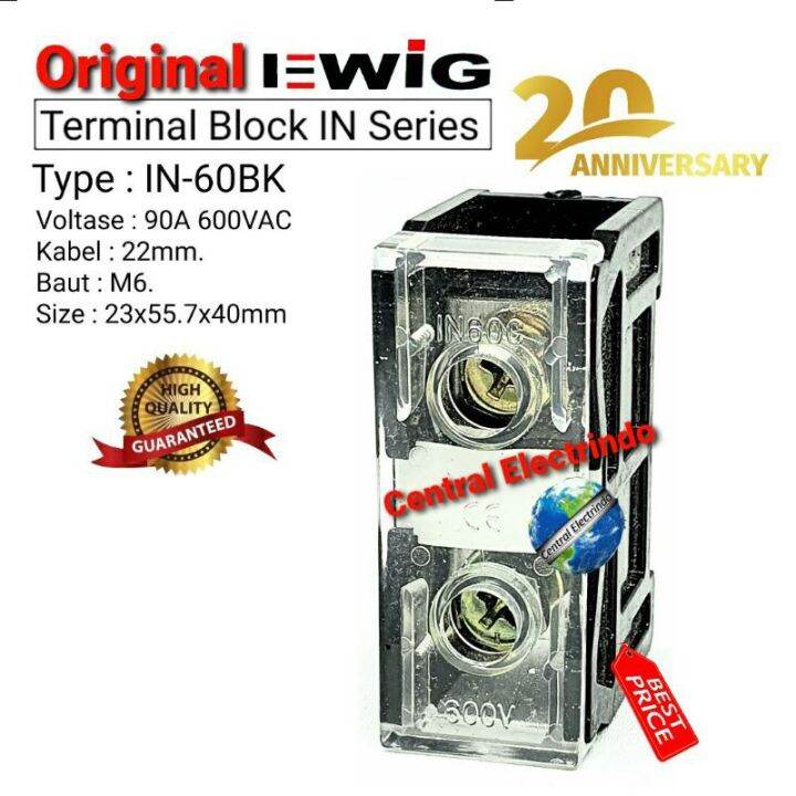 Terminal Block Blok IN-60BK 1Pole 90A Din Rail EWIG. | Lazada Indonesia