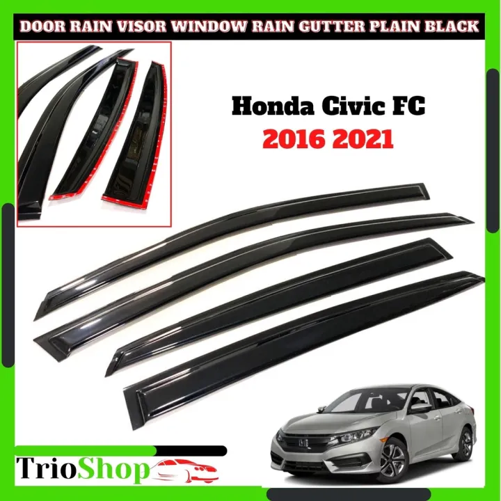 Honda Civic FC 2016 2021 Door Rain Visor Window Rain Gutter Plain Black ...